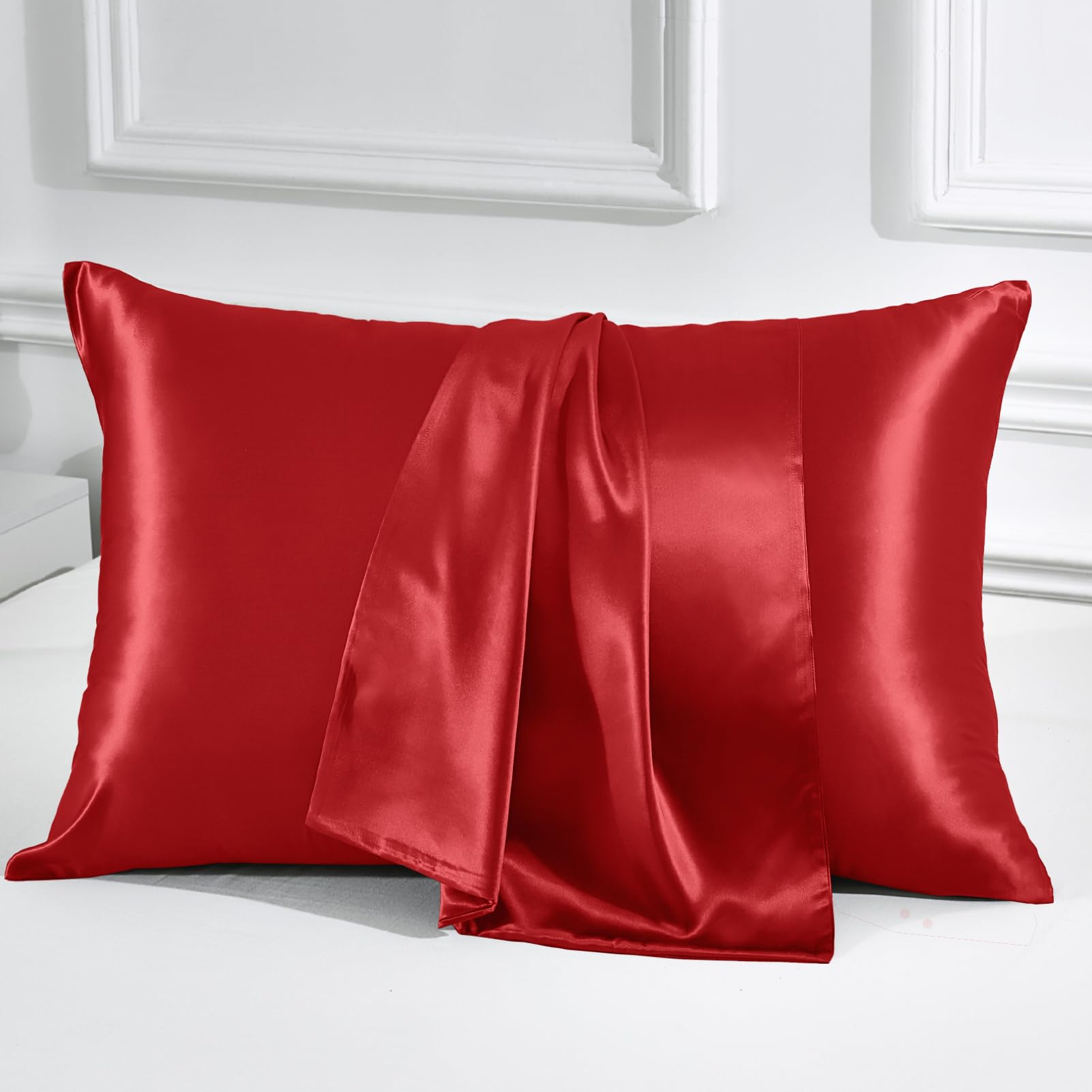 THXSILK 100% Natural Mulberry Silk Pillowcase for Hair and Skin Luxury 6A Grade 1 Pack Mulberry Silk Pillow Cases with Hidden Zipper Closure, King, Red
