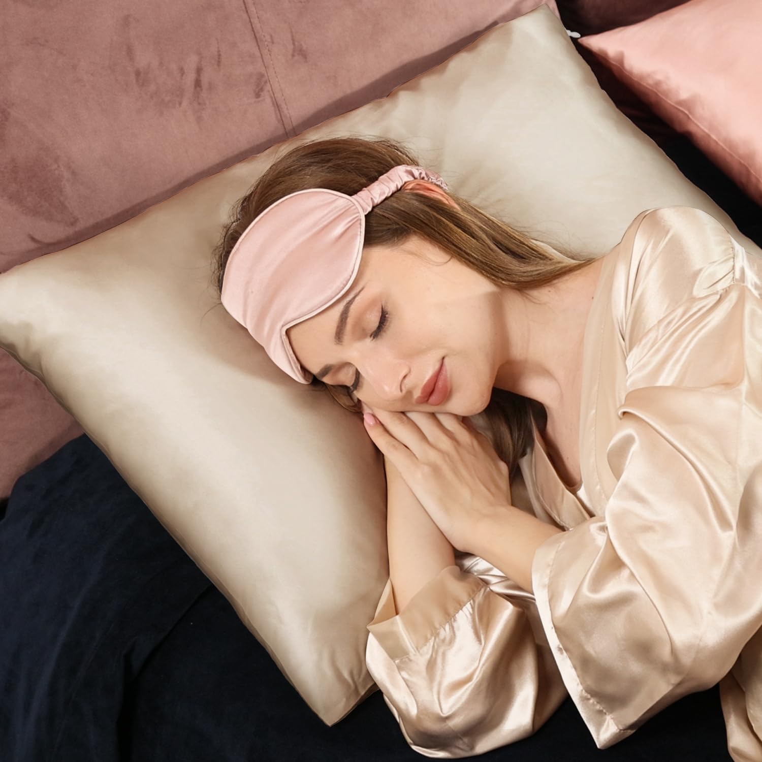 Adubor Silk Pillowcase 2 Pack for Hair and Skin with Hidden Zipper, Both Sides 23 Momme Silk Pillow Case (Beige, Queen: 20''X30'')