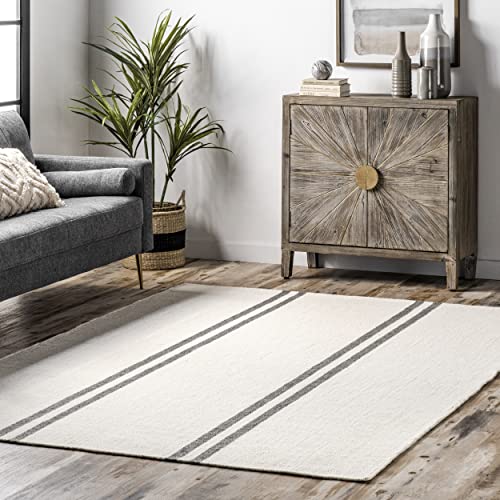 nuLOOM Stacia Stripes Wool Flatweave Area Rug, 10' x 14', Ivory