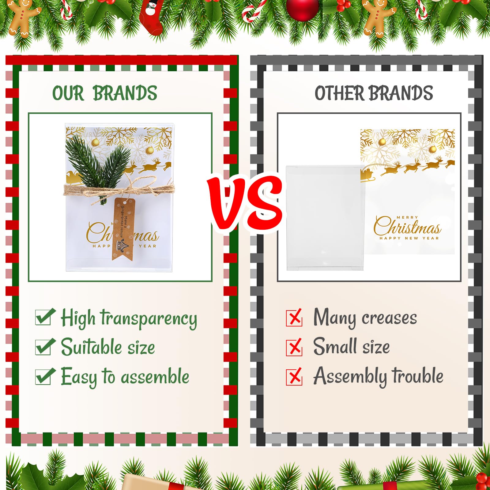 Suzile 50 Set Clear Greeting Card Box 5.39 x 7.36 x 1 Inch Christmas Card Box Plastic Photo Storage Box Case Transparent Gift Favor Box with Xmas Hanging Labels Twine Decorative Tree Branch