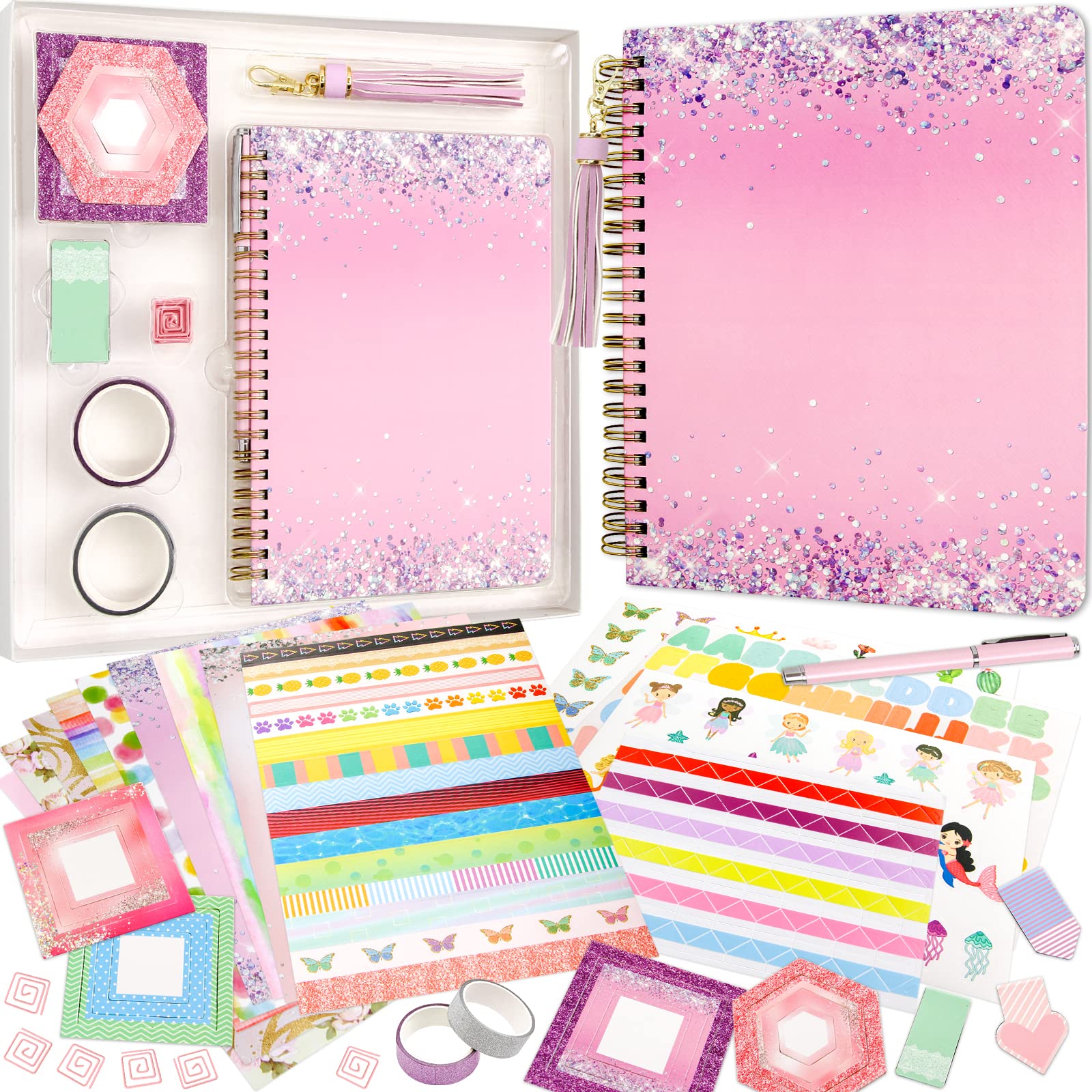 ceiba tree DIY Journal Kit Arts & Crafts Gifts for Teen Girls Ages 8-14 Journaling Scrapbooking Diary Supplies Scrapbook Kit Birthday Gift Ideas for 8, 9 Year Old Girls Kids Teens
