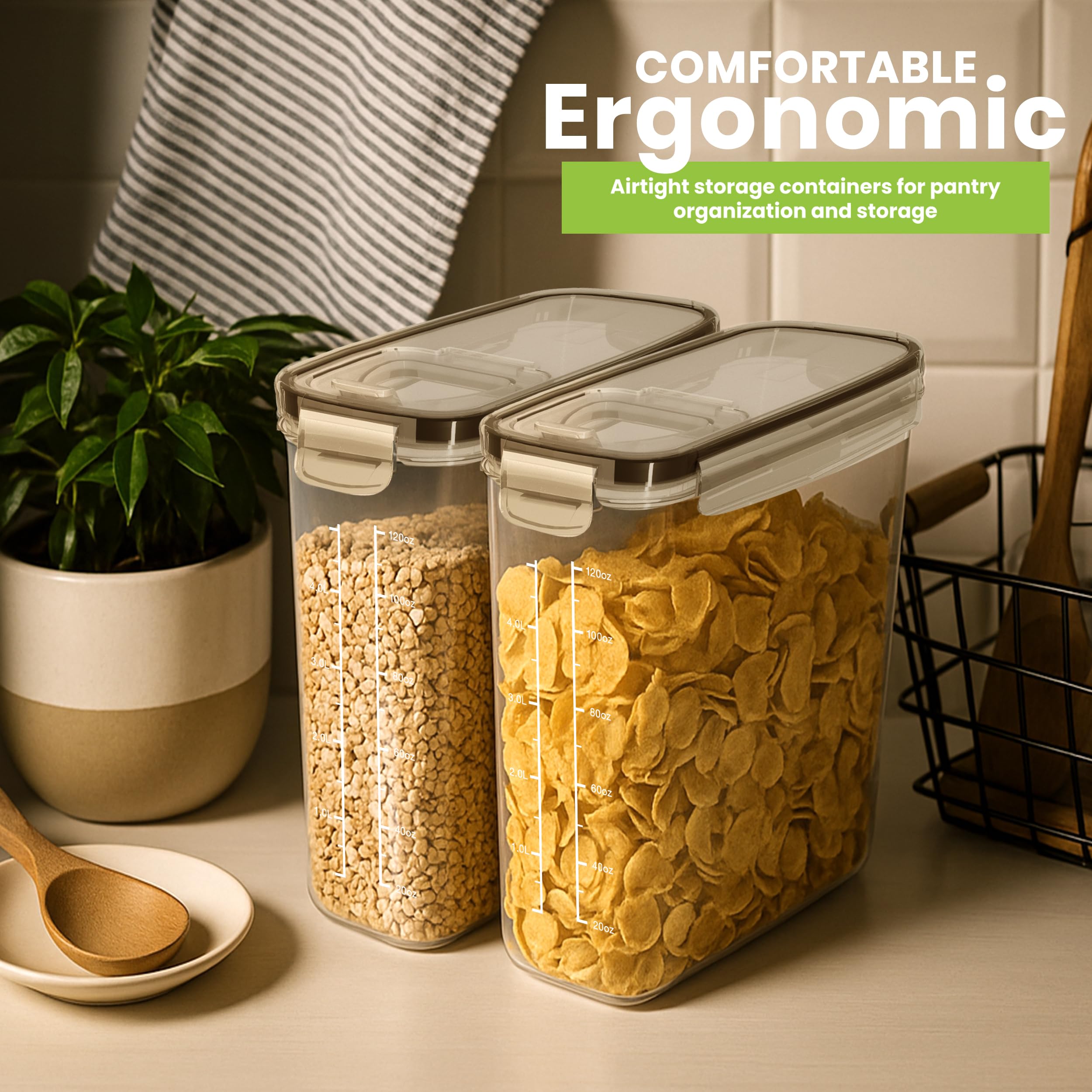 Utopia Kitchen Cereal Containers Storage - 4 Pack Airtight Food Storage Containers & Cereal Dispenser For Pantry Organization And Storage - Canister Sets For Kitchen Counter