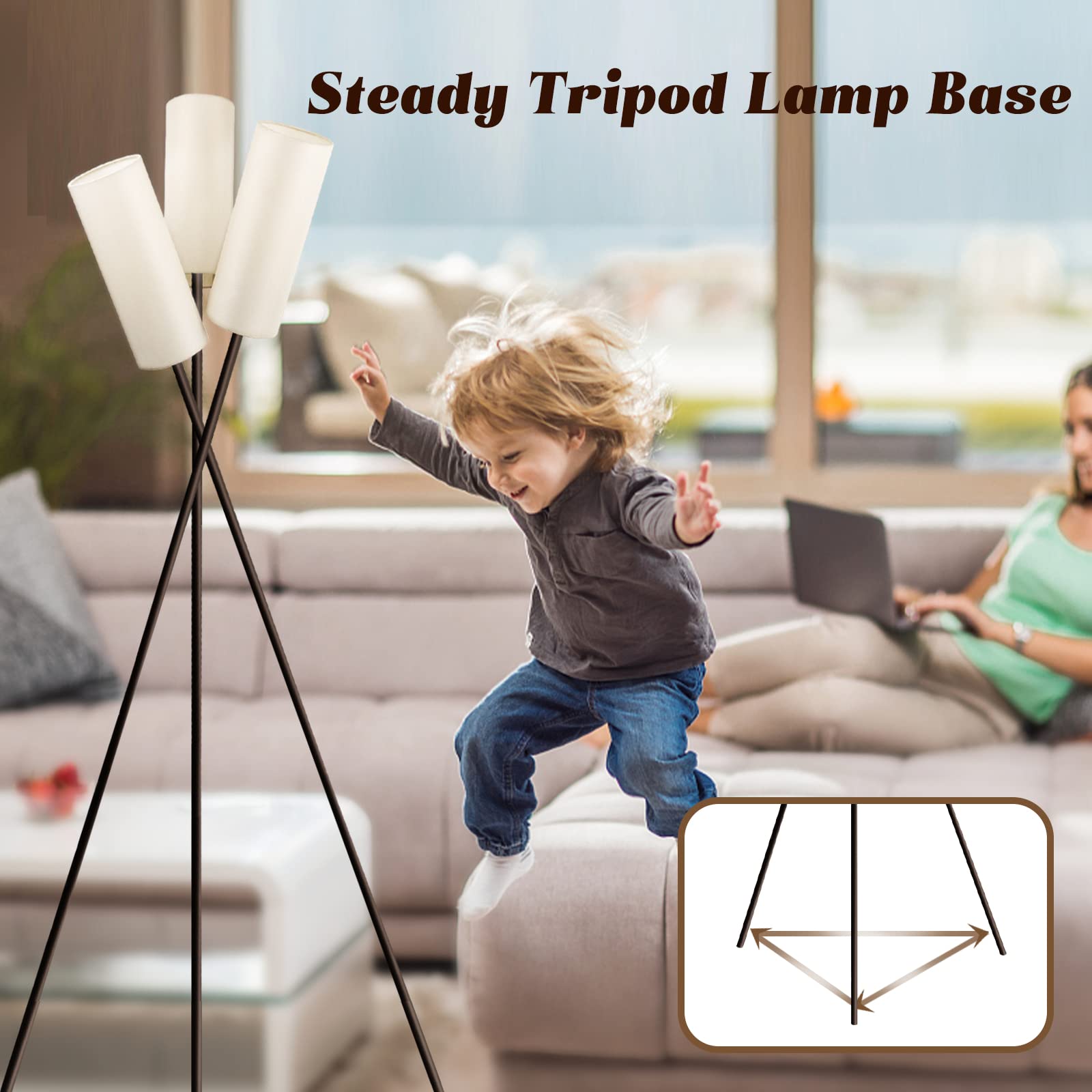 TYIAINI Floor Lamp, Tripod Floor Lamp with 3-Light, Modern Standing Lamps with Foot Switch, 70" Standing Tall Pole LampsĀ for Living Room, Bedroom, Study Room and Office
