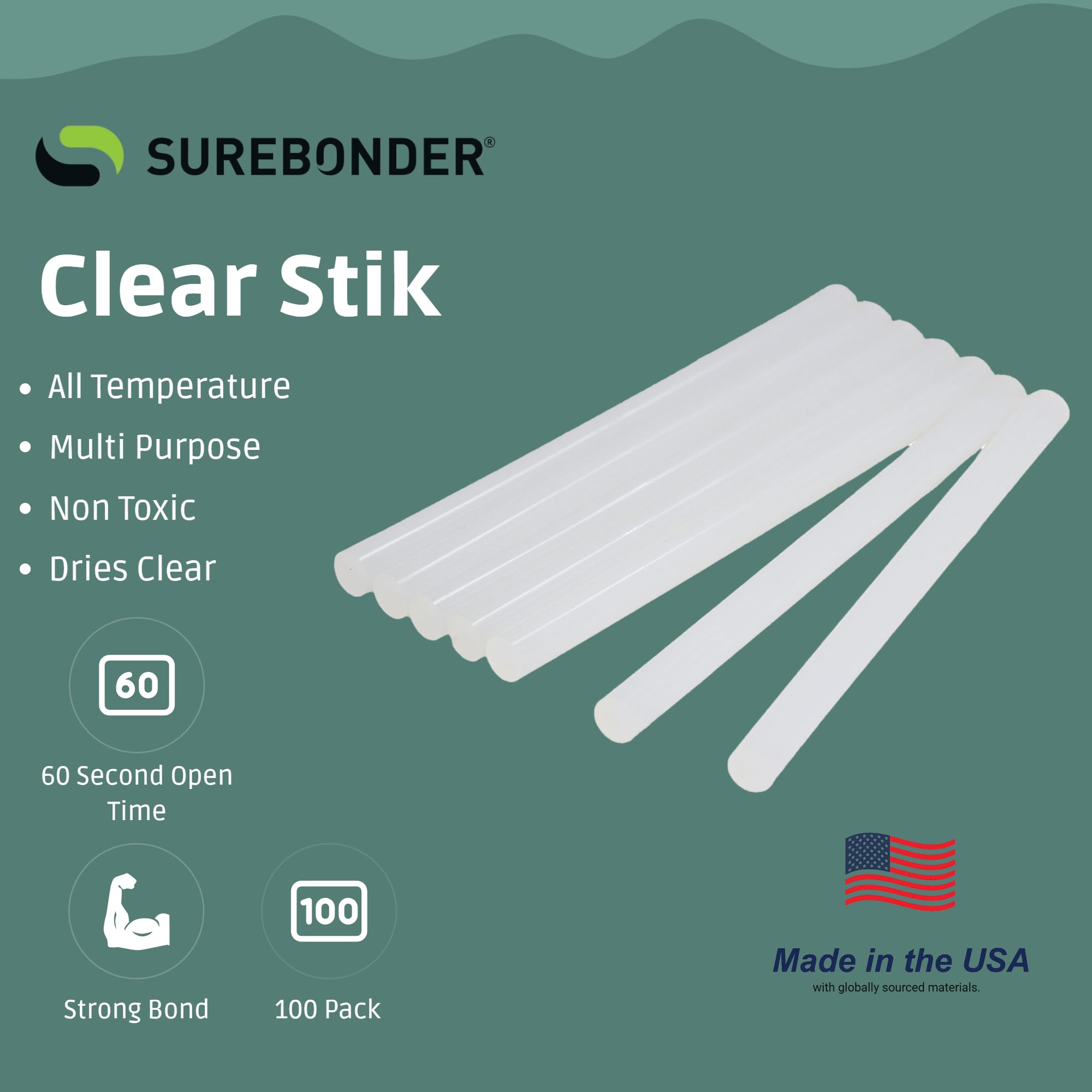 Surebonder DT-100 Made in the USA All Purpose Stik-Mini Glue Sticks-All Temperature-5/16"D, 4"L Hot Melt Glue Sticks-100/ Pack