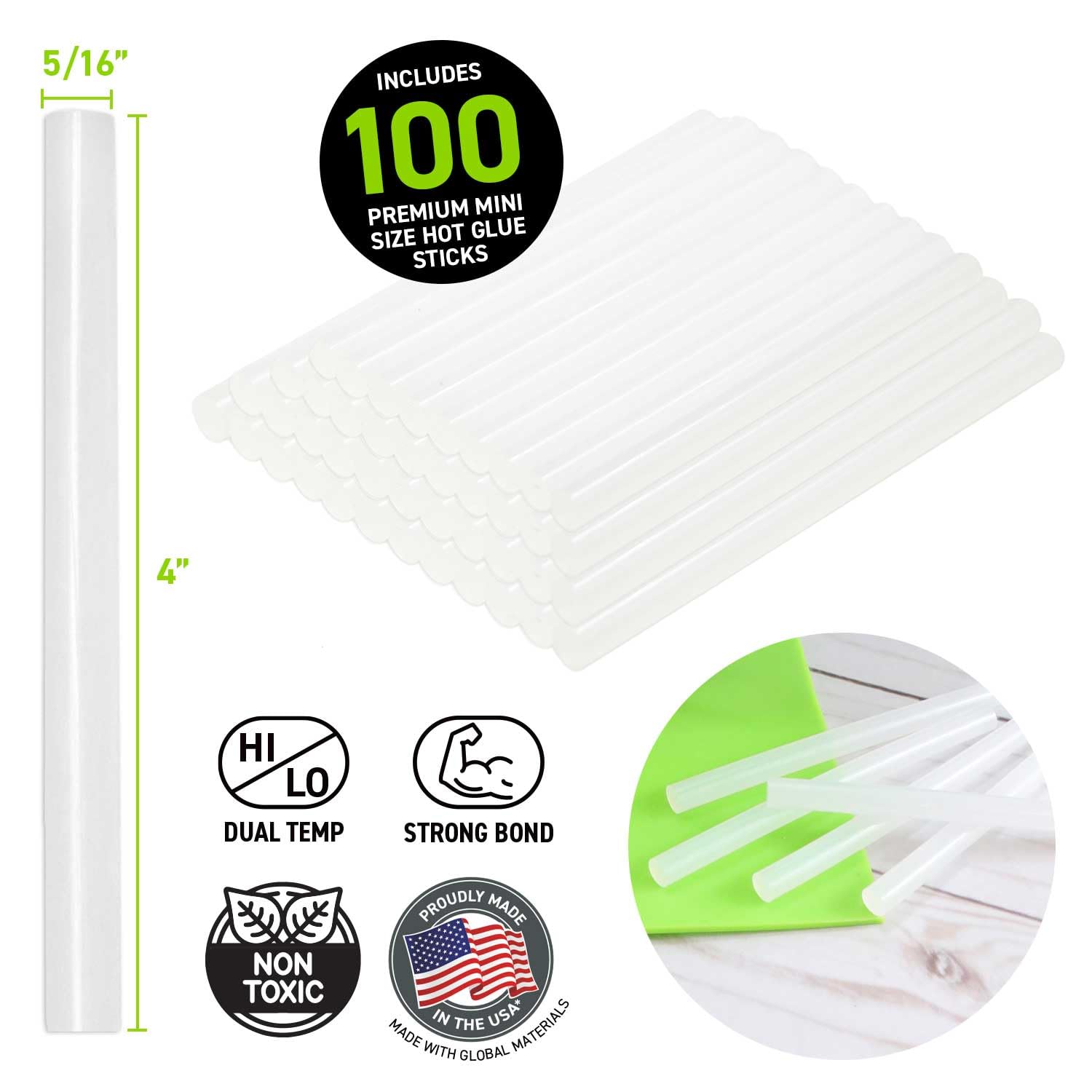 Surebonder DT-100 Made in the USA All Purpose Stik-Mini Glue Sticks-All Temperature-5/16"D, 4"L Hot Melt Glue Sticks-100/ Pack