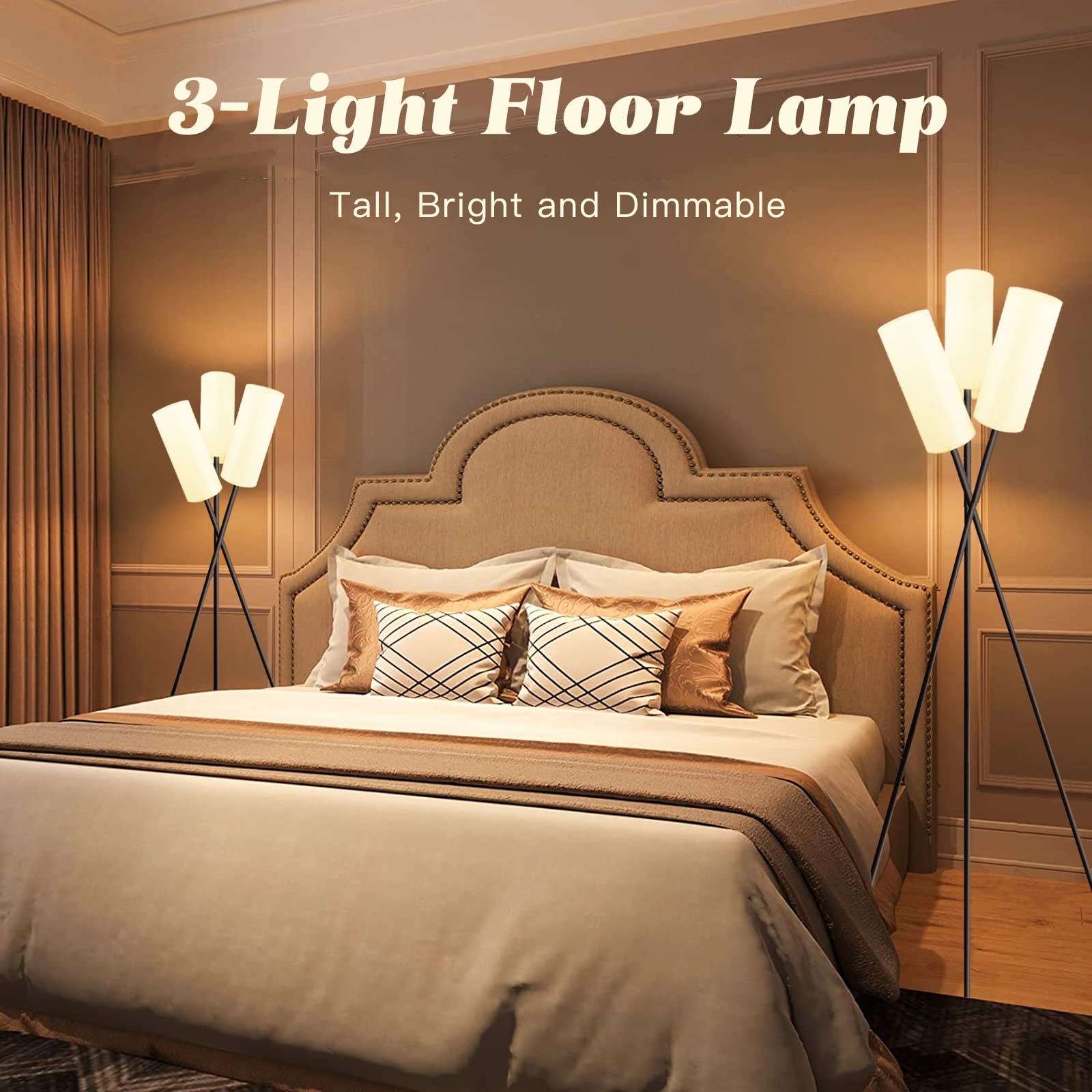 TYIAINI Floor Lamp, Tripod Floor Lamp with 3-Light, Modern Standing Lamps with Foot Switch, 70" Standing Tall Pole LampsĀ for Living Room, Bedroom, Study Room and Office