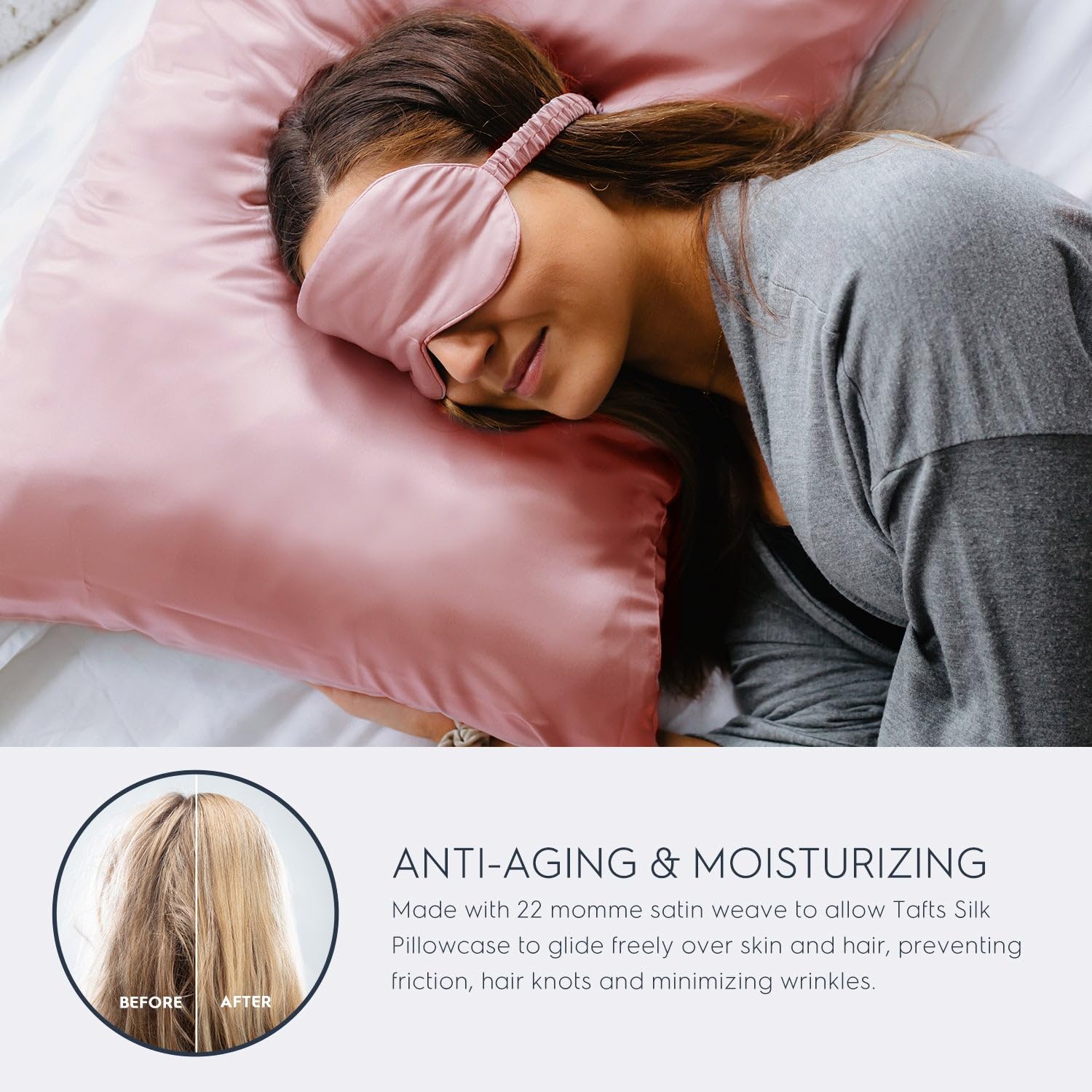 Tafts Silk Pillow Cases - 22mm 100% Pure Mulberry 6A Silk Pillowcase for Hair & Skin with Zipper Closure, Cooling, Natural, Organic, Double Sided Silk Pillow Case (Misty Rose Pink, Queen 20x30 1pc)