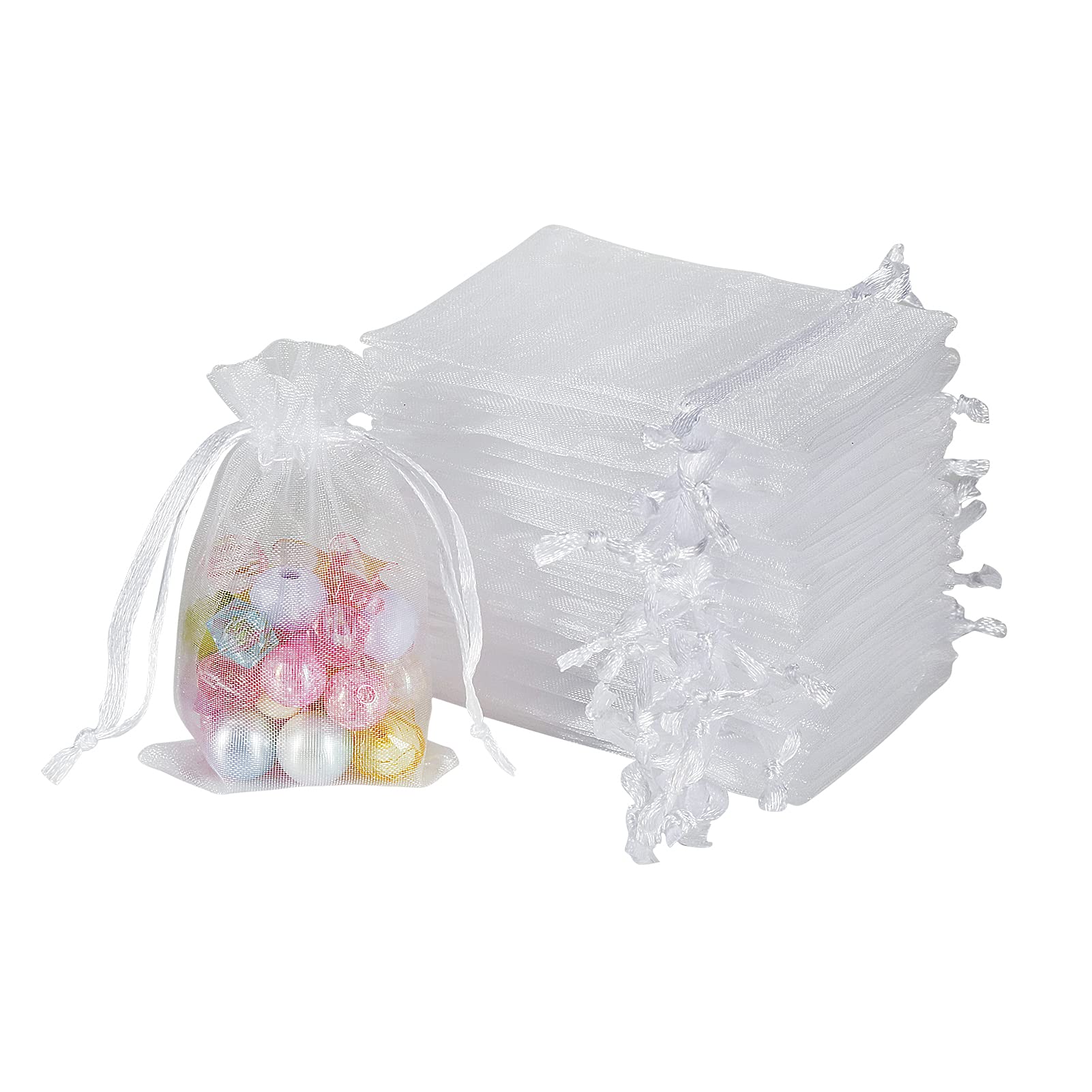 YQL Mini Organza Bags,100PCS 2x3 Inch White Organza Jewelry Pouches Mini Mesh Bags Organza Drawstring Bags Wedding Party Christmas Gift Candy Bag