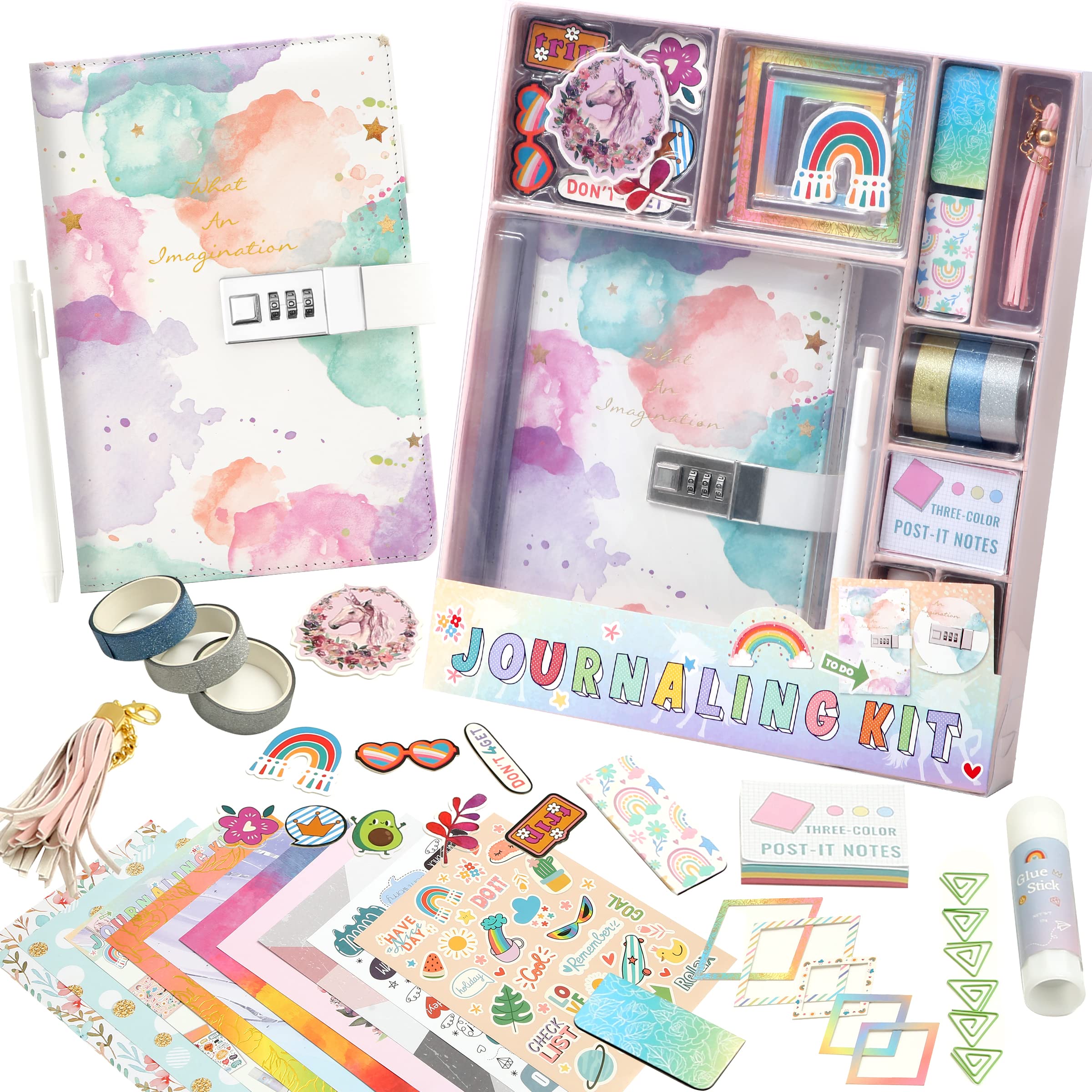 CAGIE DIY Journal Set for Girls Age 8-12, Gifts for 9 10 11 Year Old Girls, Diary with Lock for Girls Birthday Gift, Personalize and Decorate Scrapbooks Kit