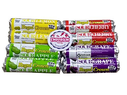 Regal Crown Candy Rolls Assortment - Sour Cherry Lemon Apple Grape 2 Rolls of Each Flavor
