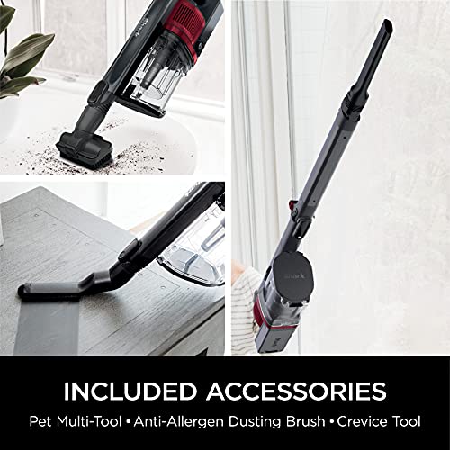 SHARK Shark IZ662H Vertex Pro Lightweight Cordless Stick Vacuum with IQ Display, DuoClean PowerFins & MultiFLEX, 60min Runtime, Black/Red (Renewed)