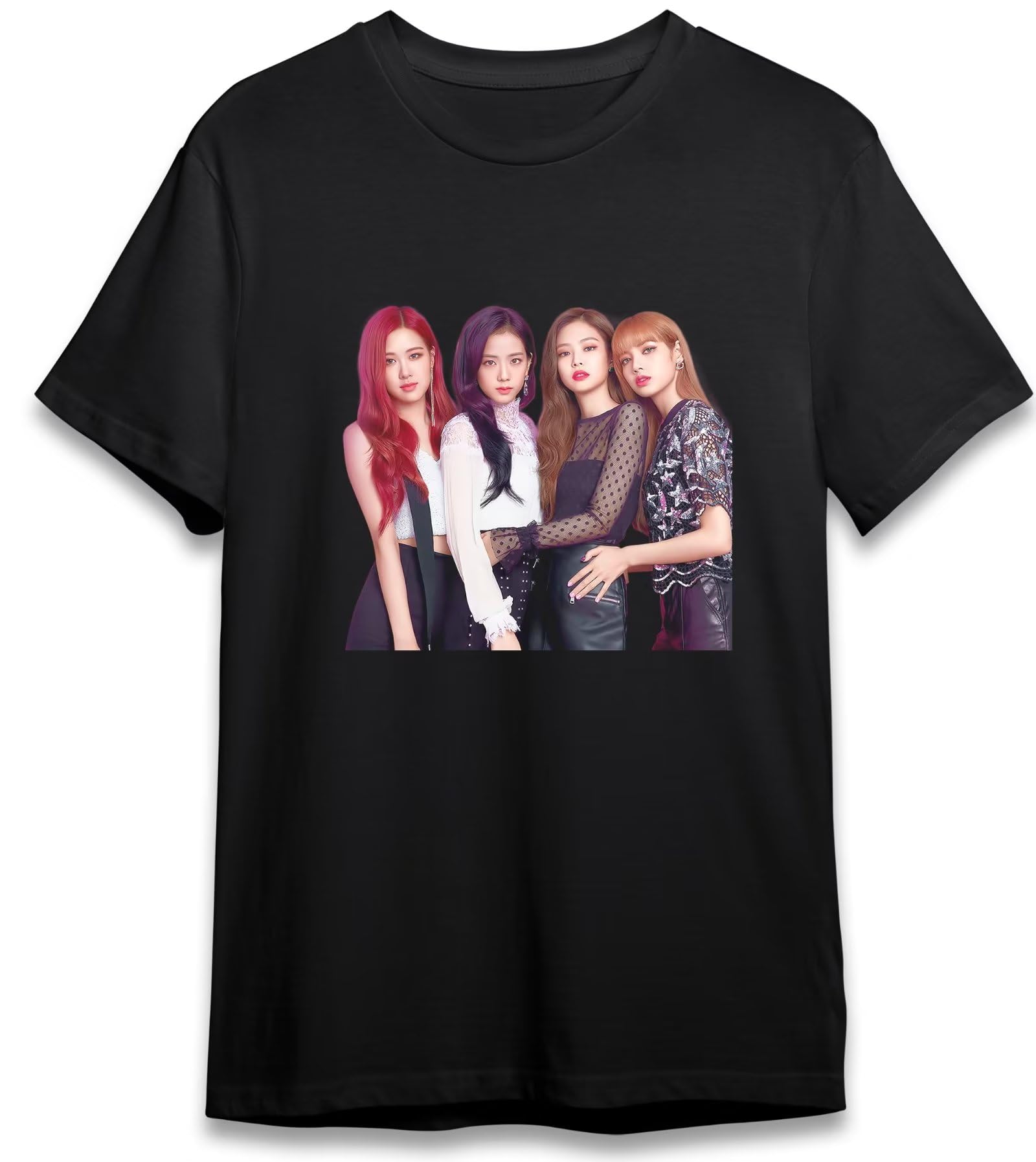BLACKPINK Team Womens T Shirts Mens Fashion Short Sleeve Shirts for Girls Casual Crew Neck Tshirts Black 2XL
