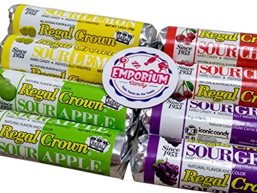 Regal Crown Candy Rolls Assortment - Sour Cherry Lemon Apple Grape 2 Rolls of Each Flavor