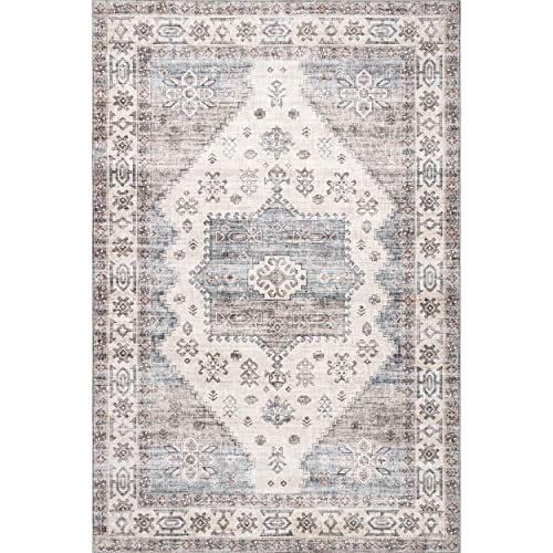 nuLOOM Emani Machine Washable Medallion Area Rug, 5' x 8', Beige