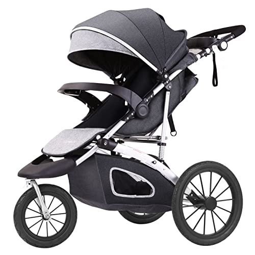 Baby Jogging Stroller for Toddler Kids Compact Single City Jogger Strollers All Terrain Jog 3 Wheels Pushchair Expedition with Parent Console (Grey)