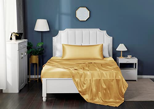 YUHX Silk Satin Pillowcase for Hair and Skin, Gold King Size Pillowcase Set of 2, Soft Silky Pillow Cases with Envelope Closure (20x40 inches,Gold)