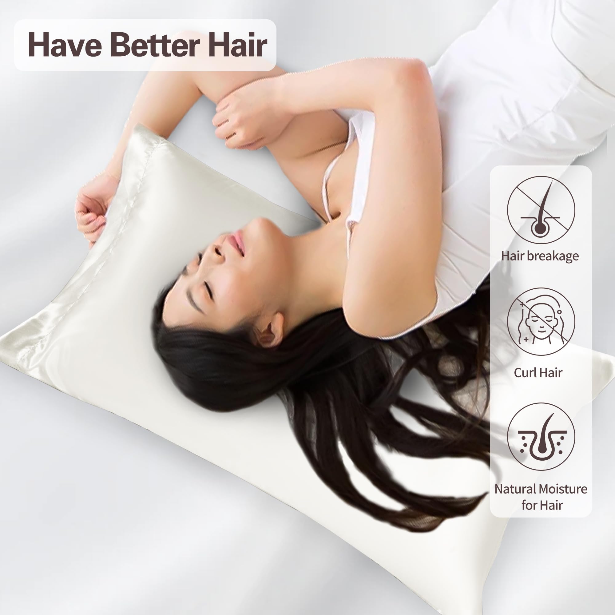 LXMGED Satin Silk Pillowcases for Skin and Hair,Set of 2 Satin Pillow Cases for Women with Envelope Closure,Soft Breathable Smooth Cooling Silk Pillow Covers for Gifts,Pure White,Queen (20" x 30")