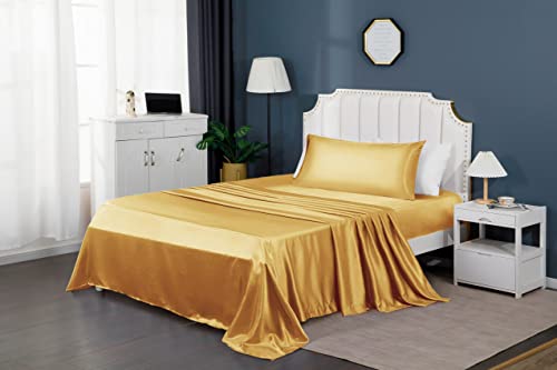 YUHX Silk Satin Pillowcase for Hair and Skin, Gold King Size Pillowcase Set of 2, Soft Silky Pillow Cases with Envelope Closure (20x40 inches,Gold)