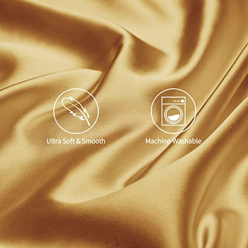 YUHX Silk Satin Pillowcase for Hair and Skin, Gold King Size Pillowcase Set of 2, Soft Silky Pillow Cases with Envelope Closure (20x40 inches,Gold)