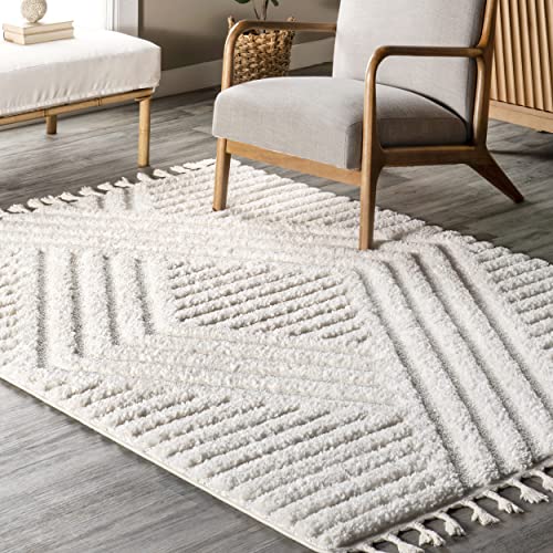 nuLOOM Risette Geometric Shag Tassel Runner Rug, 2' 8" x 8', Beige