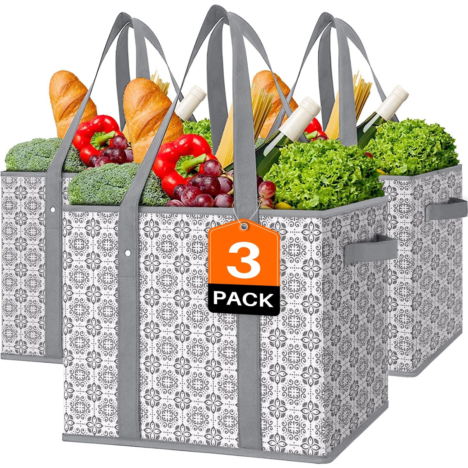 WISELIFE Reusable Grocery Bags [3 Pack],Large Grocery Tote Bag Water Resistant Shopping Bags Foldable Grocery Bag for Clothes,Toys,Shoes and Picnic