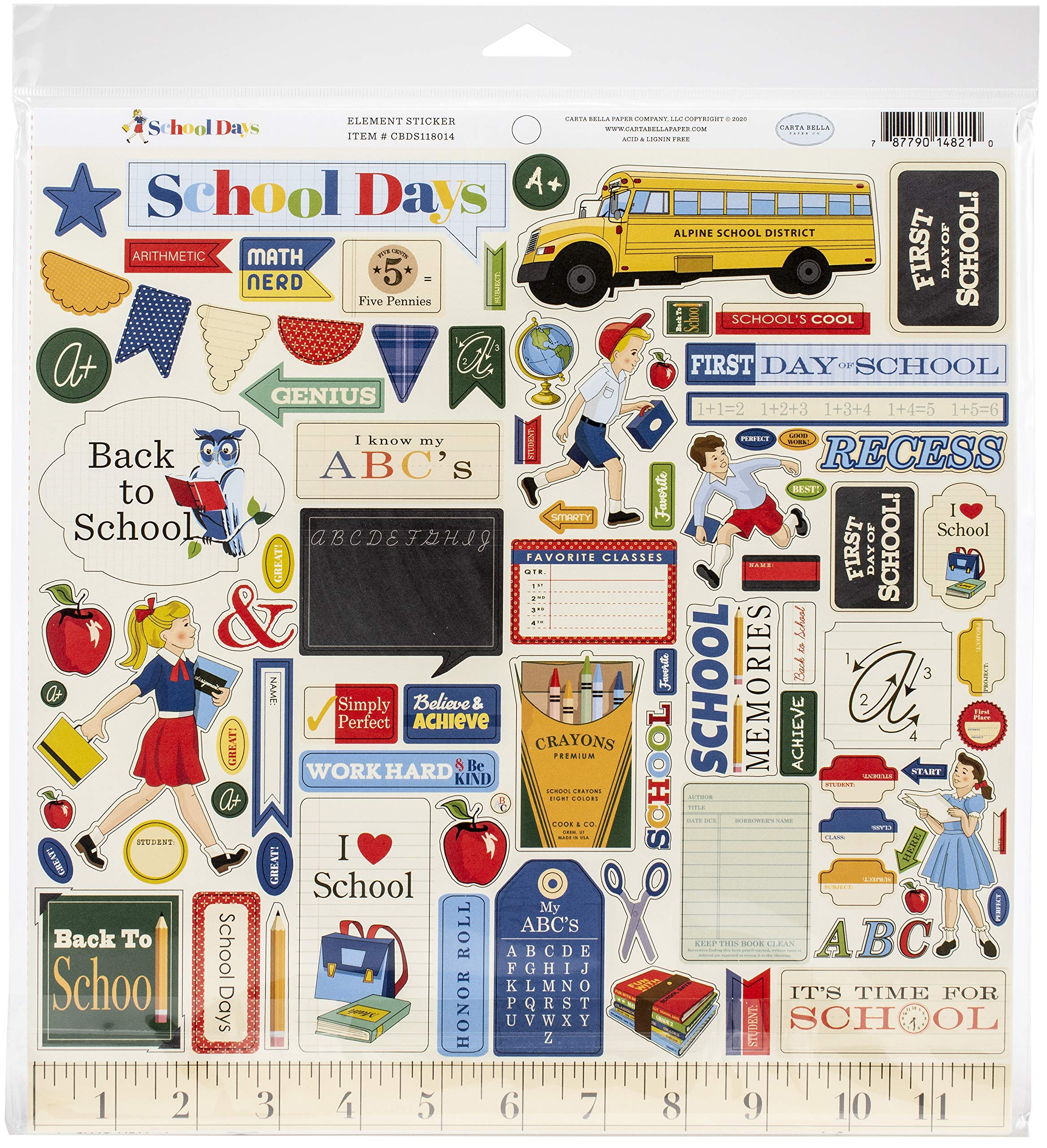 Carta Bella Paper Company School Days Collection Kit paper, navy, red, yellow, green, 12-x-12-Inch