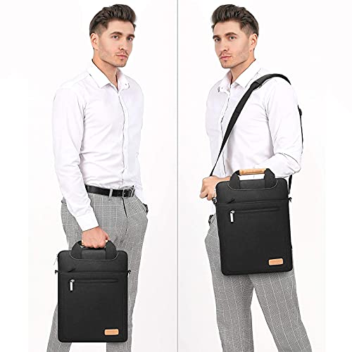 MOSISO Vertical Laptop Shoulder Bag Compatible with MacBook Air/Pro,13-13.3 inch Notebook,Compatible with MacBook Pro 14 inch 2023-2021 A2779 M2 A2442 M1 with Zipper Pockets & Belt, Black
