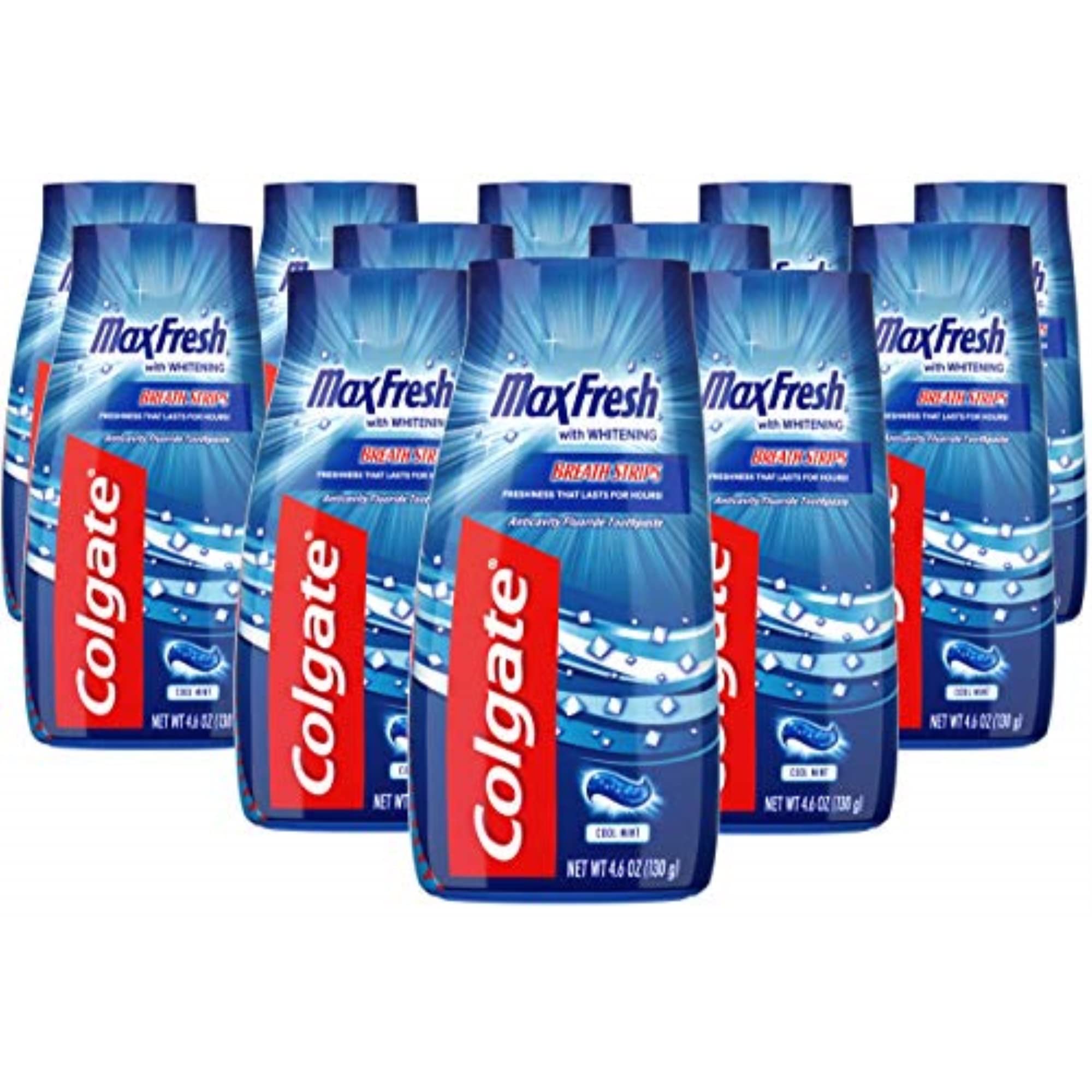 Colgate Max Fresh Whitening Toothpaste Gel, Liquid Gel Toothpaste for Less Mess Dispensing, Toothpaste with Breath Strips, Cool Mint, 4.6 Ounce, 12 Pack