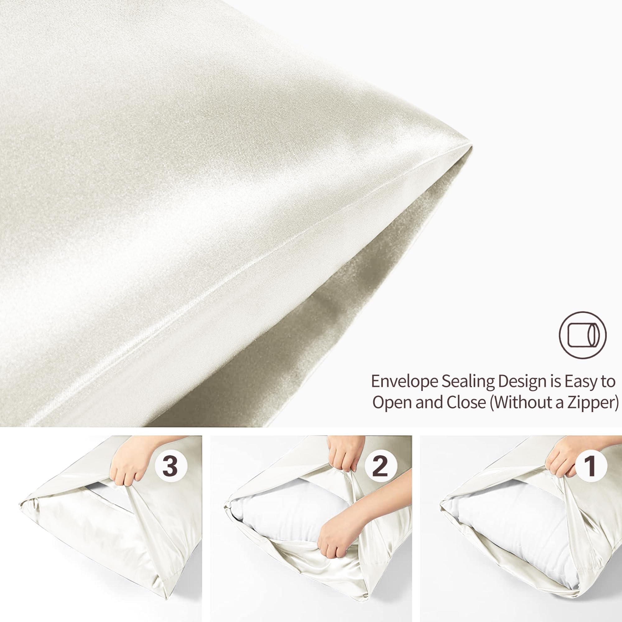 LXMGED Satin Silk Pillowcases for Skin and Hair,Set of 2 Satin Pillow Cases for Women with Envelope Closure,Soft Breathable Smooth Cooling Silk Pillow Covers for Gifts,Pure White,Queen (20" x 30")
