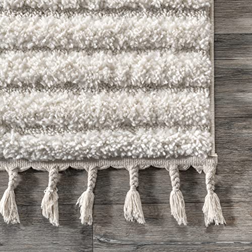 nuLOOM Risette Geometric Shag Tassel Runner Rug, 2' 8" x 8', Beige