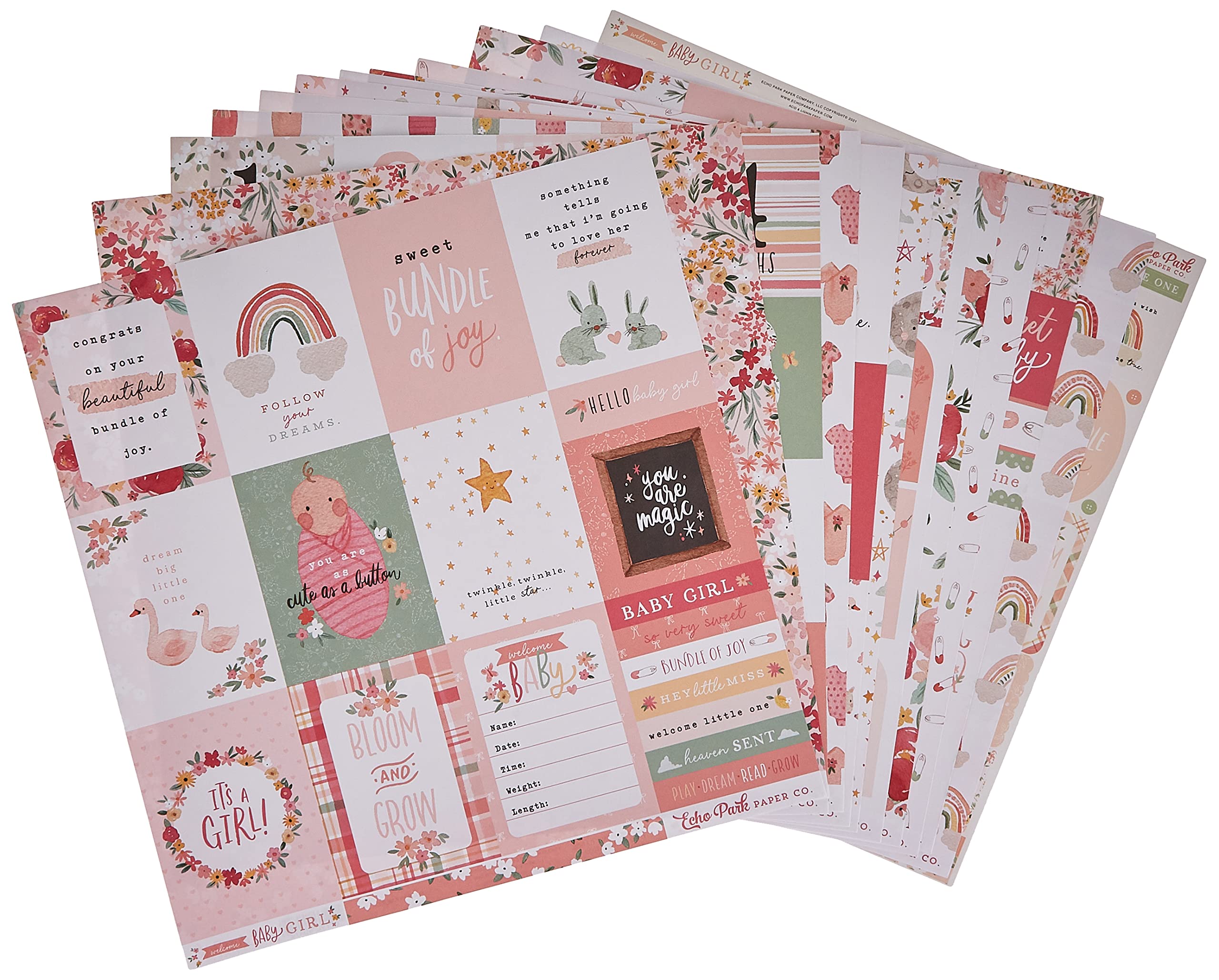 Echo Park Paper Company Welcome Baby Girl Collection Kit Paper, 12-x-12-Inch