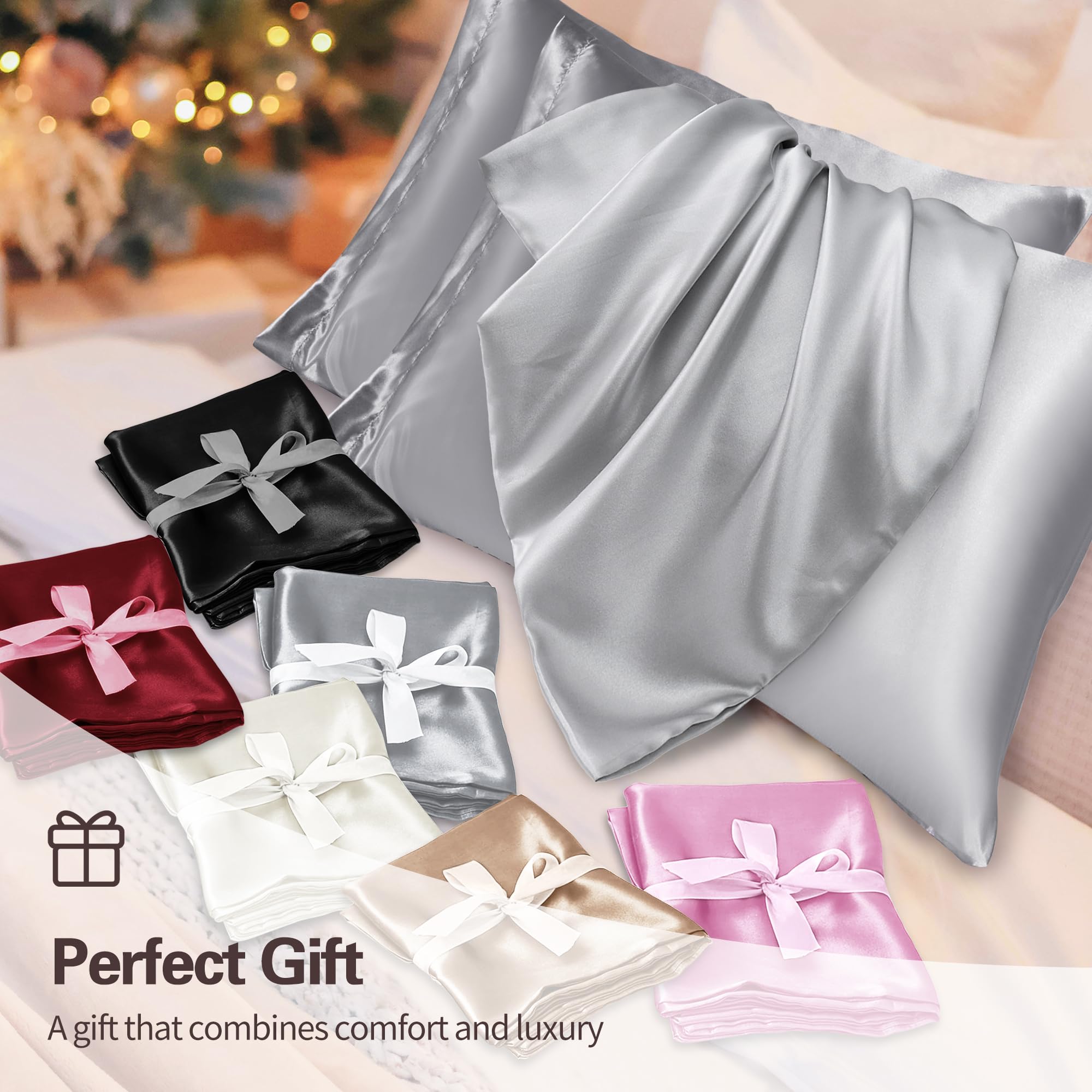 LXMGED Satin Silk Pillowcases for Skin and Hair,Set of 2 Satin Pillow Cases for Women with Envelope Closure,Soft Breathable Smooth Cooling Silk Pillow Covers for Gifts,Pure White,Queen (20" x 30")