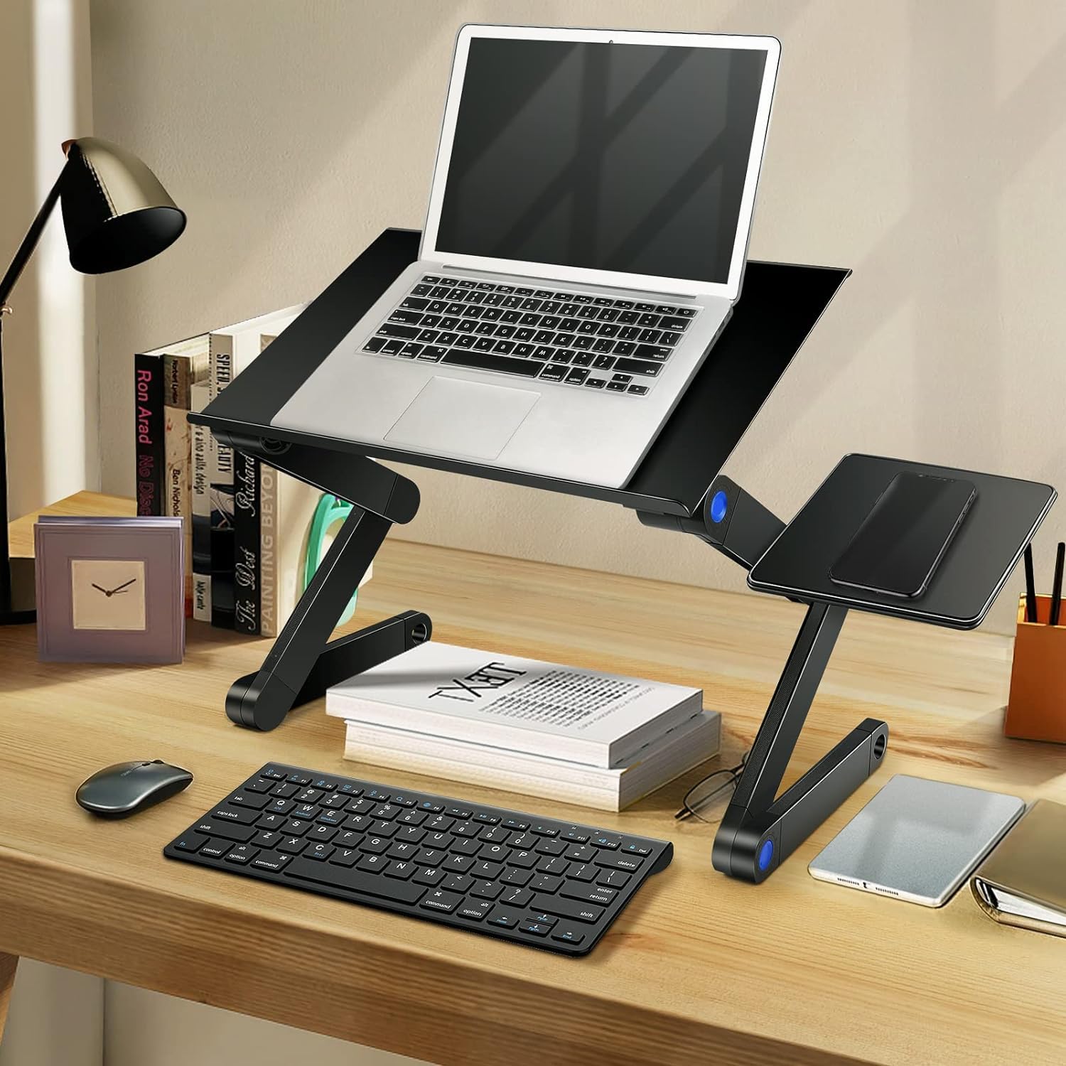 Height Adjustable Laptop Table, Portable Computer Laptop Desk Foldable Table Workstation Notebook Riser with 2 CPU Cooling USB Fans and Mouse Pad, Ergonomic Laptop Stand Holder for Bed Sofa Office