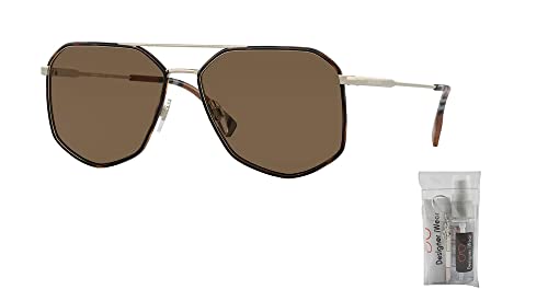 BURBERRY Ozwald BE3139 110973 58MM Light Gold/Dark Havana/Brown Irregular Sunglasses for Men + BUNDLE With Designer iWear Complimentary Eyewear Kit
