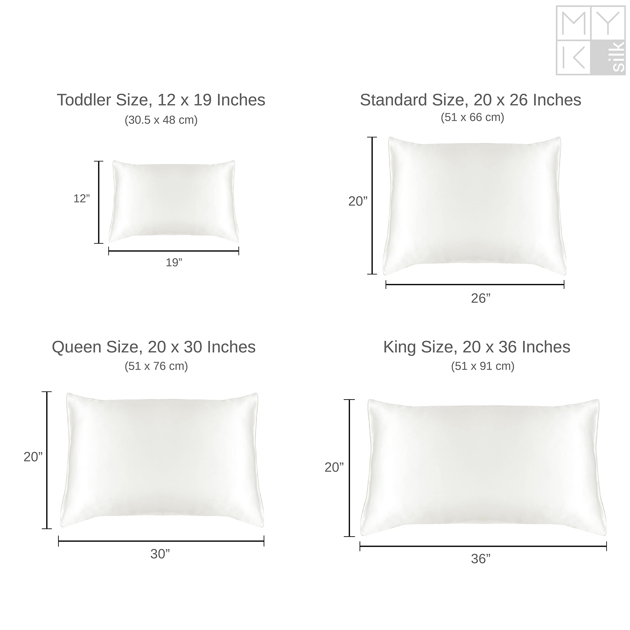 MYK Silk Pure Natural Mulberry Silk Pillowcase, 19 Momme with Cotton Underside for Hair & Skin, Oeko-TEX Certified, Hypoallergenic, Curly Friendly, French Grey