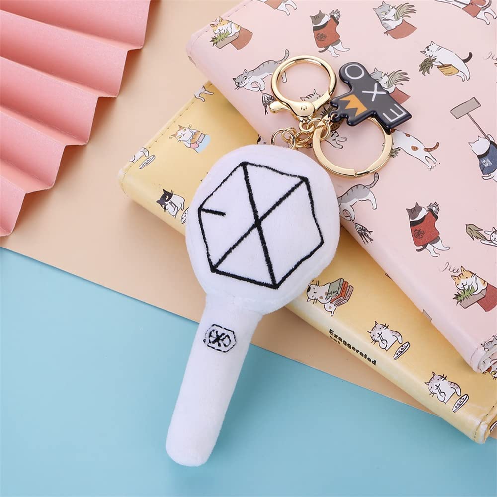 KPOP Idol EXO NCT TWICE GOT7 Light Stick Shaped Plush Keychain Pendant Plushie Key Ring Accessory (EXO keychain), 13cm/5.07inch