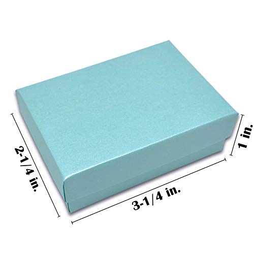 TheDisplayGuys - 100-Pack #32 Cotton Filled Cardboard Paper Jewelry Boxes Gift Case - Pearl Teal (3.3" x 2.3" x 1.0") - for Shipping or Storage