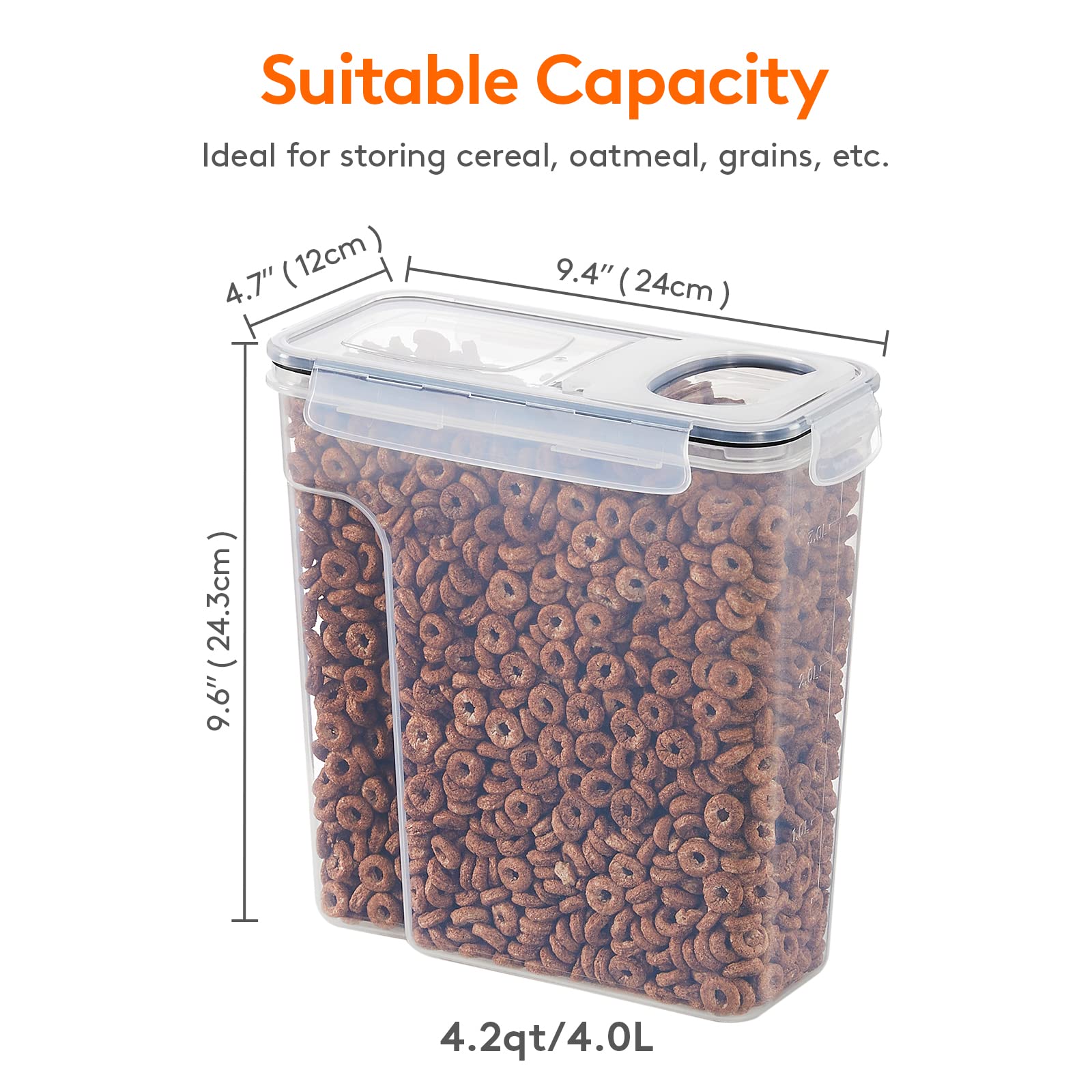 Lifewit 4L(135oz) Cereal Containers Storage with Flip-Top Lids, 4pcs Airtight Food Storage Canister Sets with Label Stickers for Kitchen Pantry Counter Organization, Oats, Flour, Sugar, BPA Free