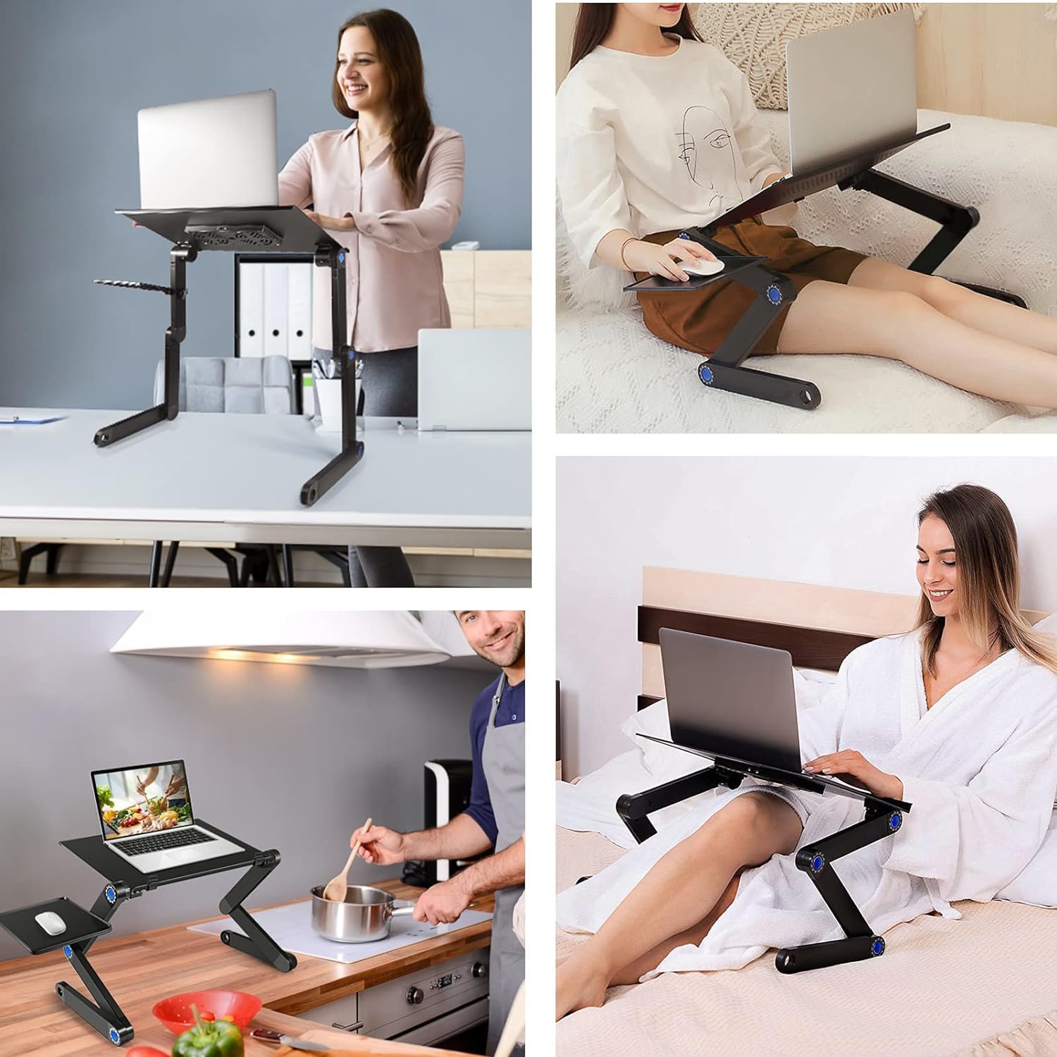 Height Adjustable Laptop Table, Portable Computer Laptop Desk Foldable Table Workstation Notebook Riser with 2 CPU Cooling USB Fans and Mouse Pad, Ergonomic Laptop Stand Holder for Bed Sofa Office