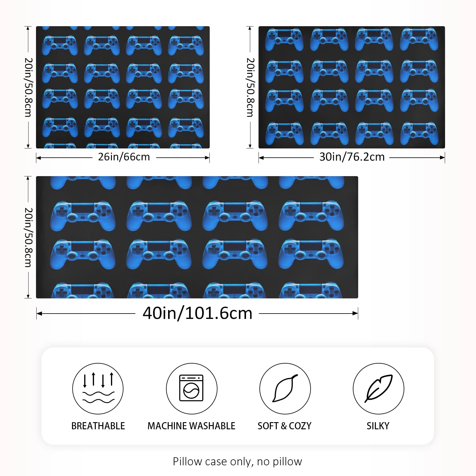 Oyihfvs Video Game Joystick Gamepad in Blue Neon Lights Isolated on Black Silky Satin Pillowcase for Hair and Skin, Soft Bed Pillow Cover, Decorative Silk Pillow Cases, King Size 20x40 inches