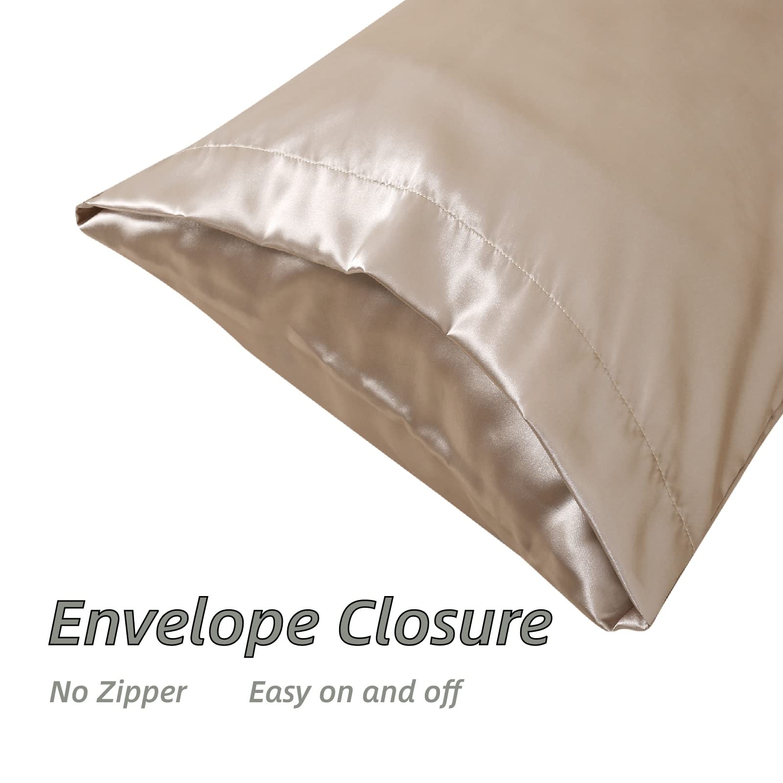 LCBD Satin Body Pillow Case for Hair and Skin, Taupe Silk Satin Body Pillow Case Cover, 20x54 Body Cooling Pillow Cover with Envelope Closure