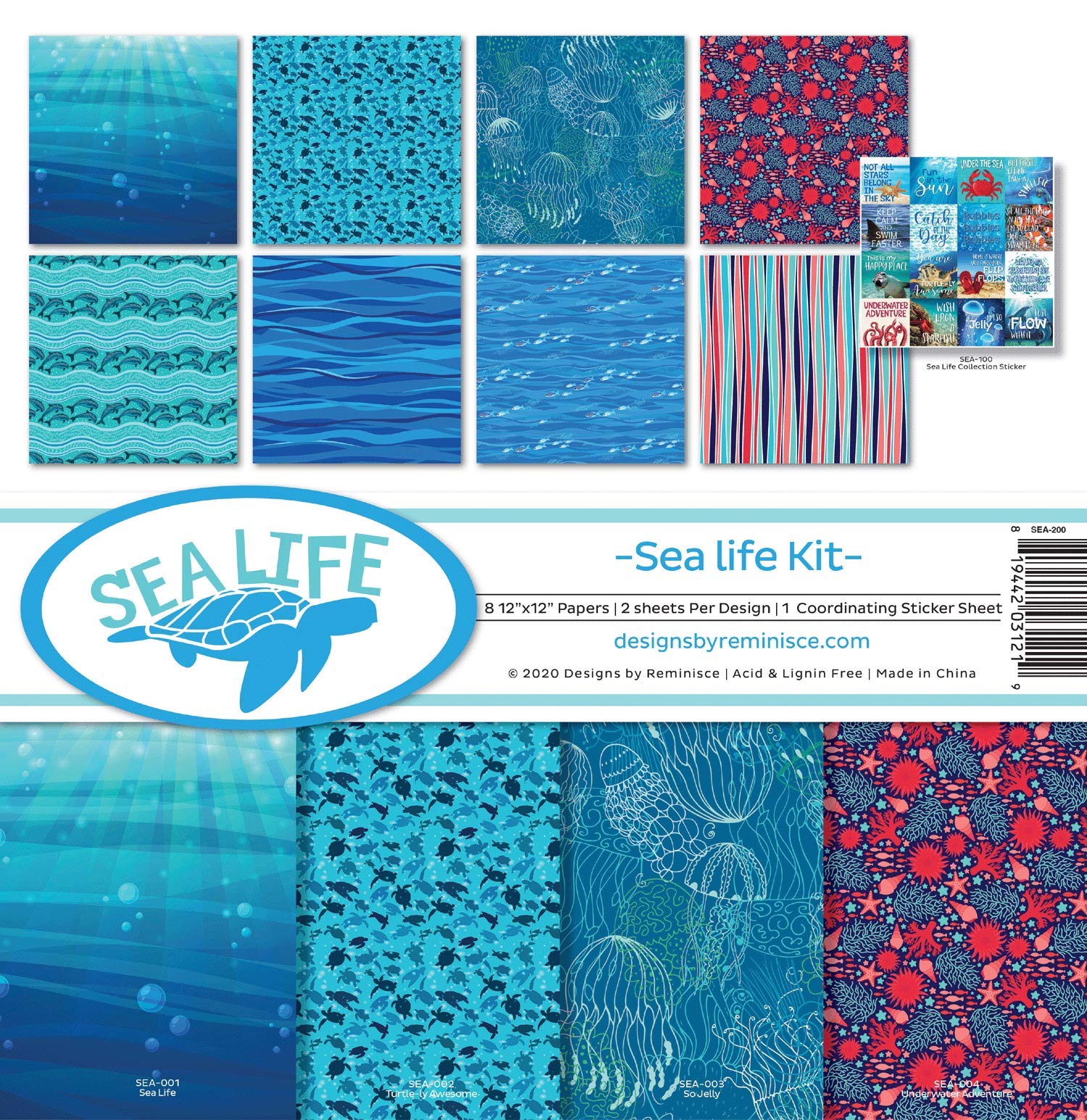 Reminisce Sea Life Collection Scrapbook Kit Paper Crafts, Multi Color Palette, 12x12 inches