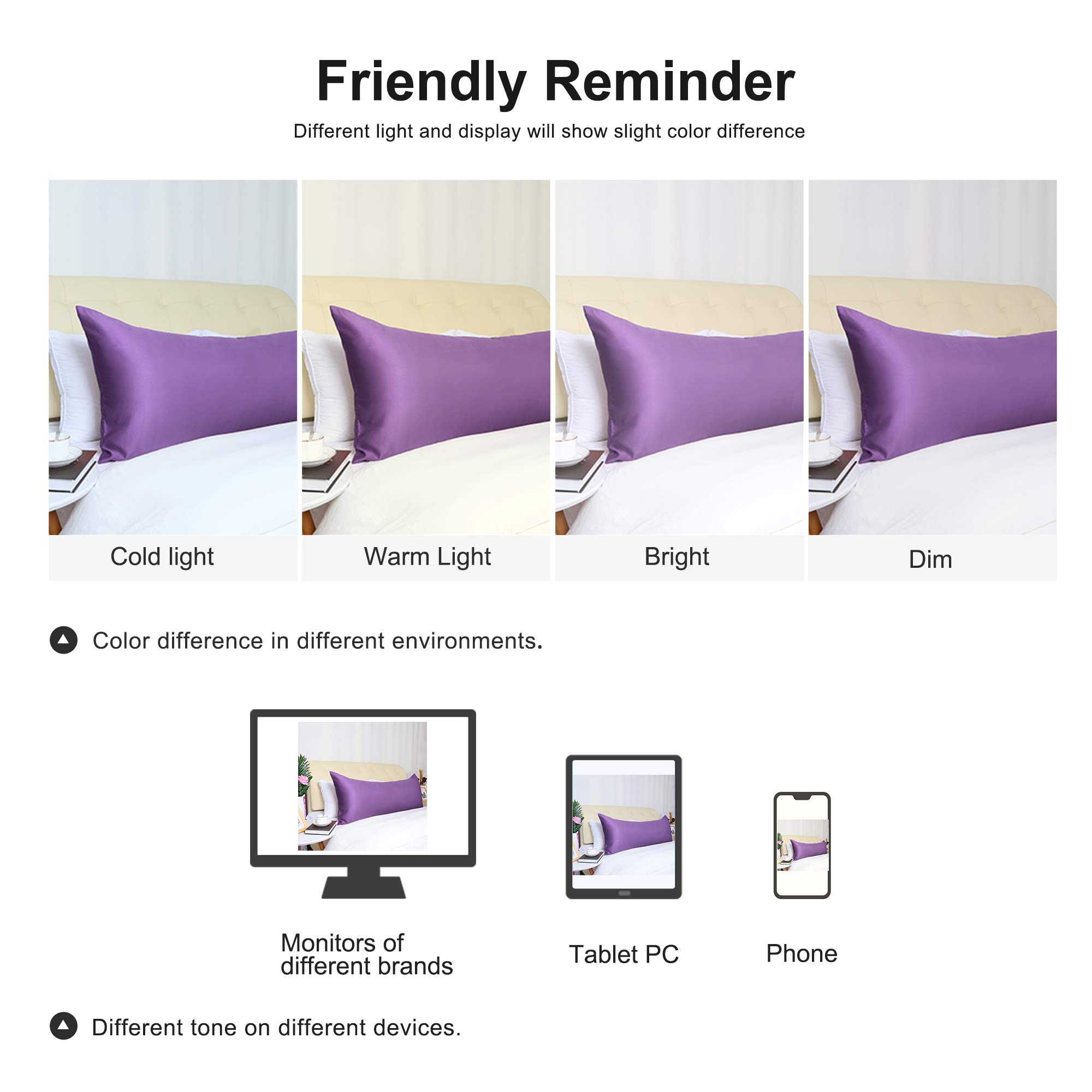 uxcell Satin Body Pillow Case, Purple Silky Body Pillowcases for Hair and Skin, 21x54 Long Pillow Covers with Zipper Closure