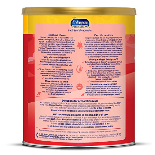 Enfagrow Premium Toddler Nutritional Drink 32 oz. Powder Can (Pack of 6) Dual Prebiotics for Immune Support, DHA for Brain Development, Natural Milk Flavor (Former Toddler Next Step) from Enfamil
