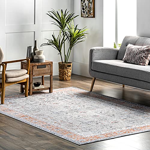nuLOOM Julia Machine Washable Transitional Border Area Rug, 5' x 8', Light Grey