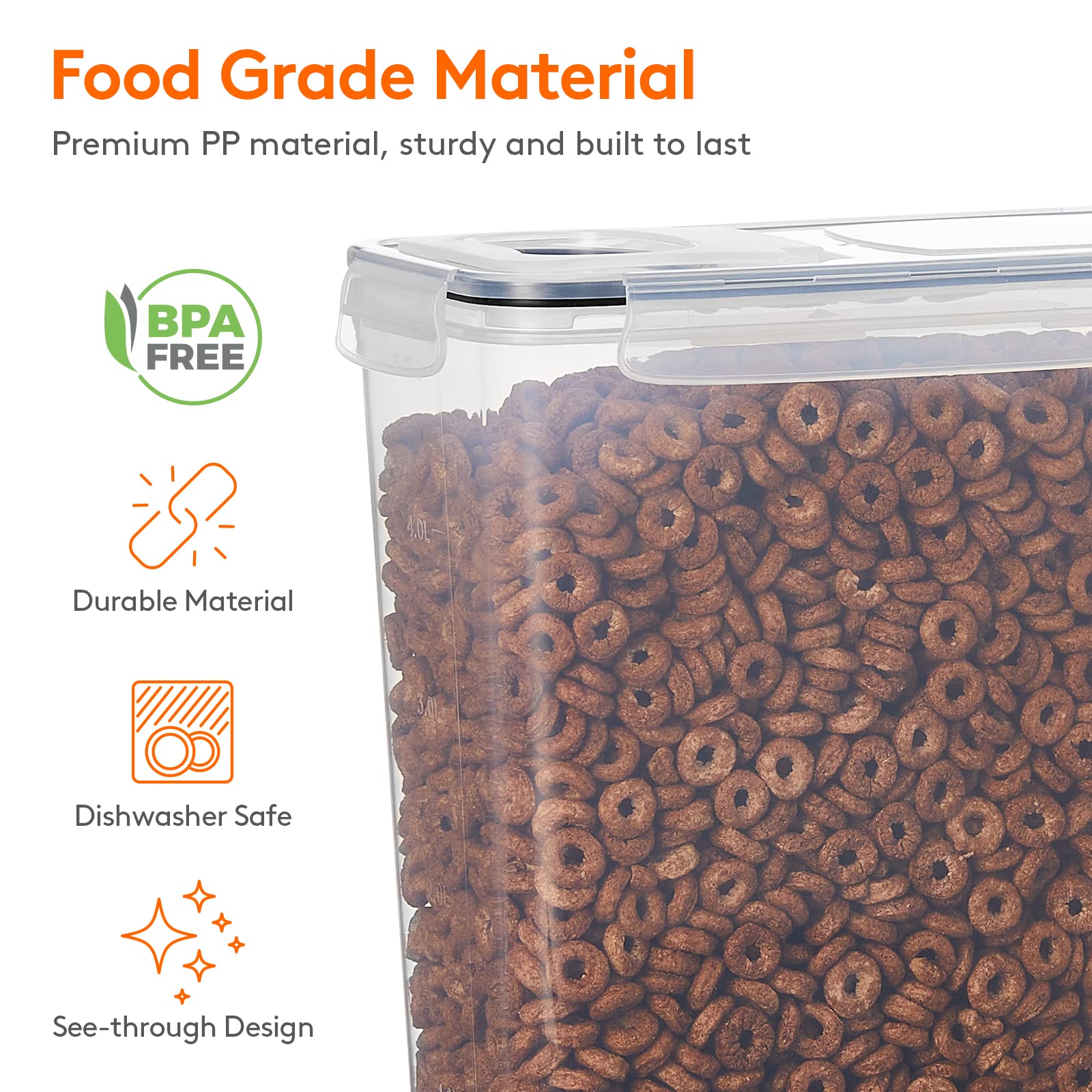 Lifewit 4L(135oz) Cereal Containers Storage with Flip-Top Lids, 4pcs Airtight Food Storage Canister Sets with Label Stickers for Kitchen Pantry Counter Organization, Oats, Flour, Sugar, BPA Free