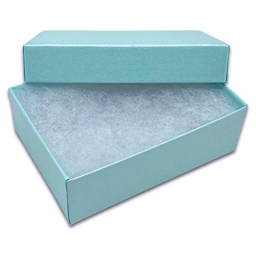 TheDisplayGuys - 100-Pack #32 Cotton Filled Cardboard Paper Jewelry Boxes Gift Case - Pearl Teal (3.3" x 2.3" x 1.0") - for Shipping or Storage
