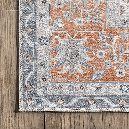 nuLOOM Julia Machine Washable Transitional Border Area Rug, 5' x 8', Light Grey