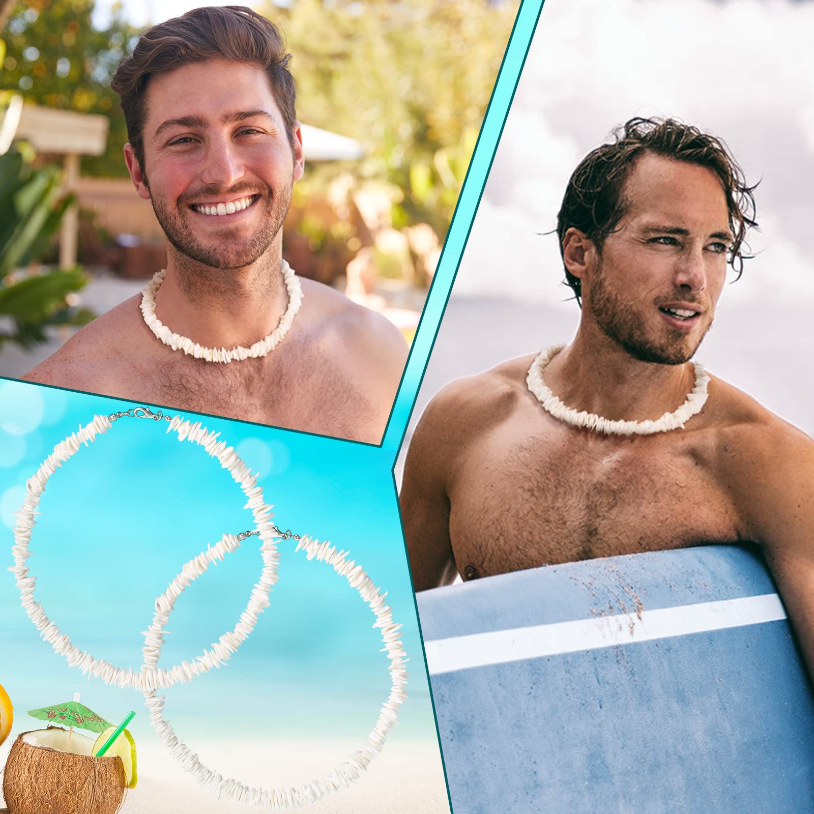 Tondiamo 3 Packs White Puka Shell Necklace Adjustable Seashell Necklace Summer Beach Surfer Sea Shell Beach Choker Jewelry(16 Inch)