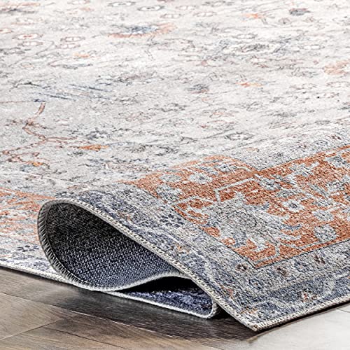 nuLOOM Julia Machine Washable Transitional Border Area Rug, 5' x 8', Light Grey